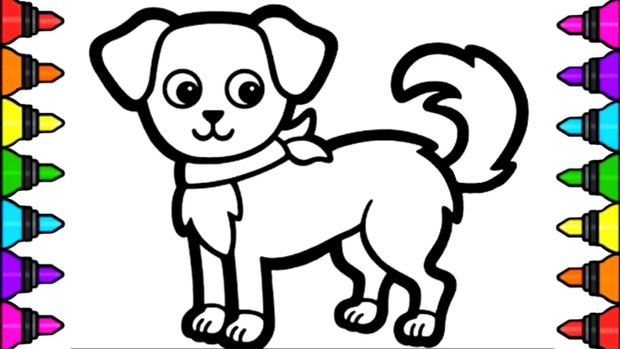 Cute Dog 🐕🐶 Drawing Colouring and Painting | How To Draw A Cute Dog ...