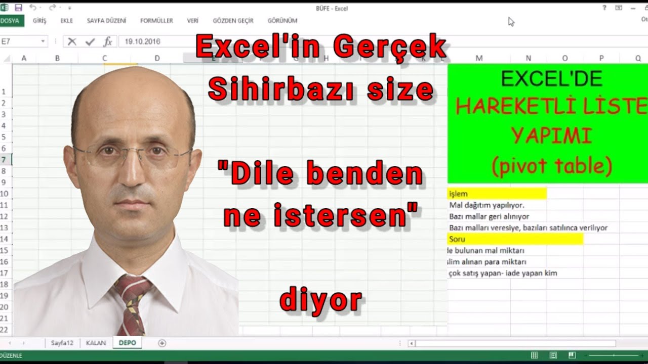 Excel de pivot table(özet tablo) örnek senaryo üzerinden yapmak ...