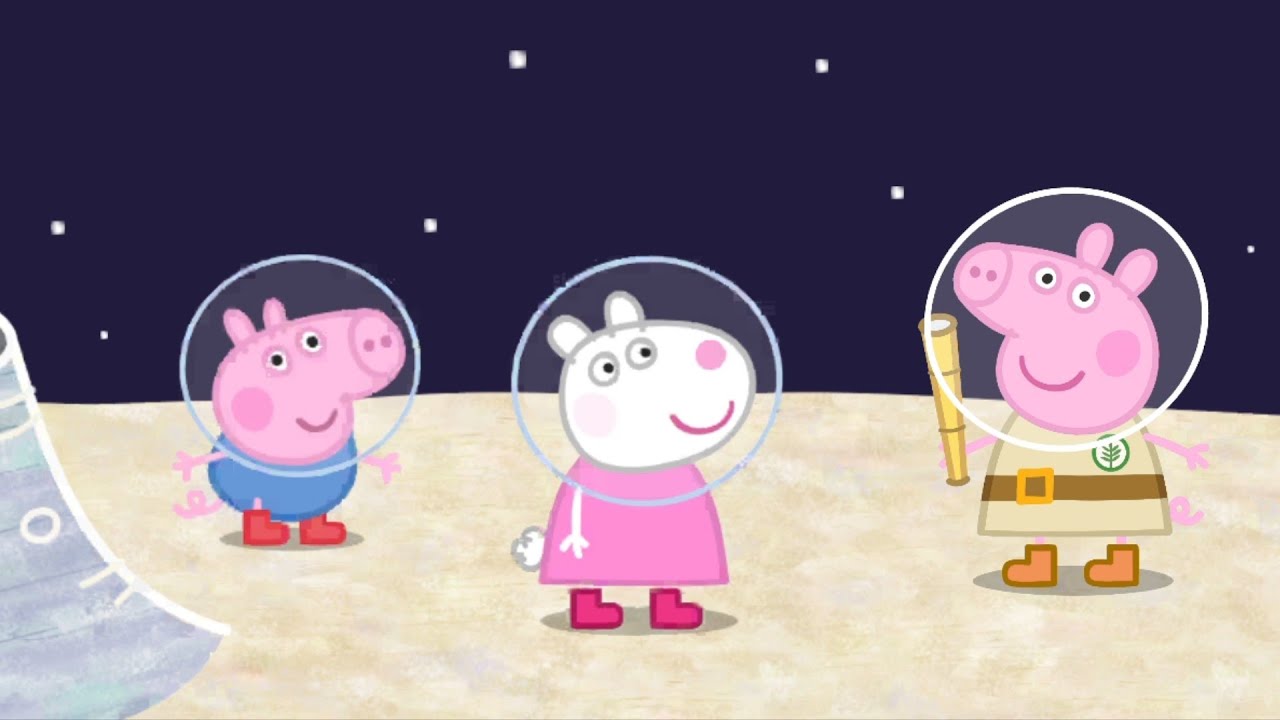 Peppa Pig - Peppa, Suzie, and George visit Miss Rabbit on the moon ...