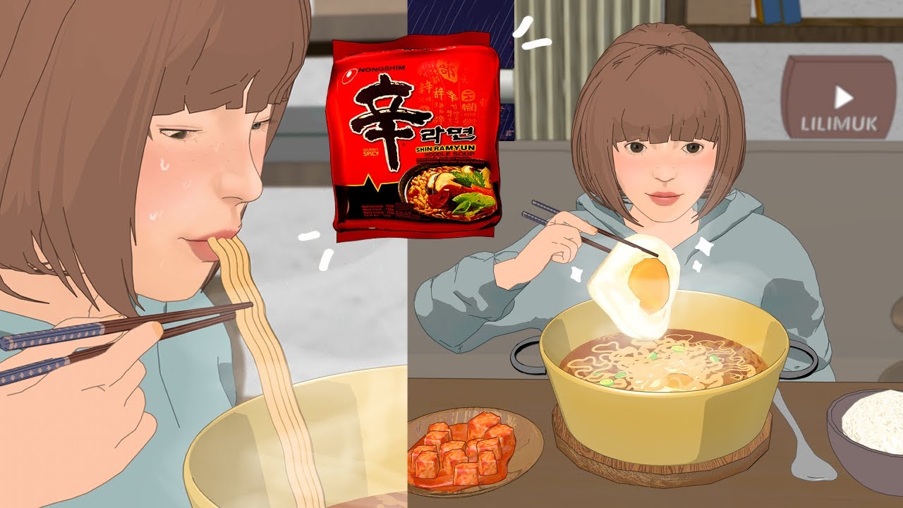ASMR Shin Ramen Kimchi Mukbang Animation - YouTube