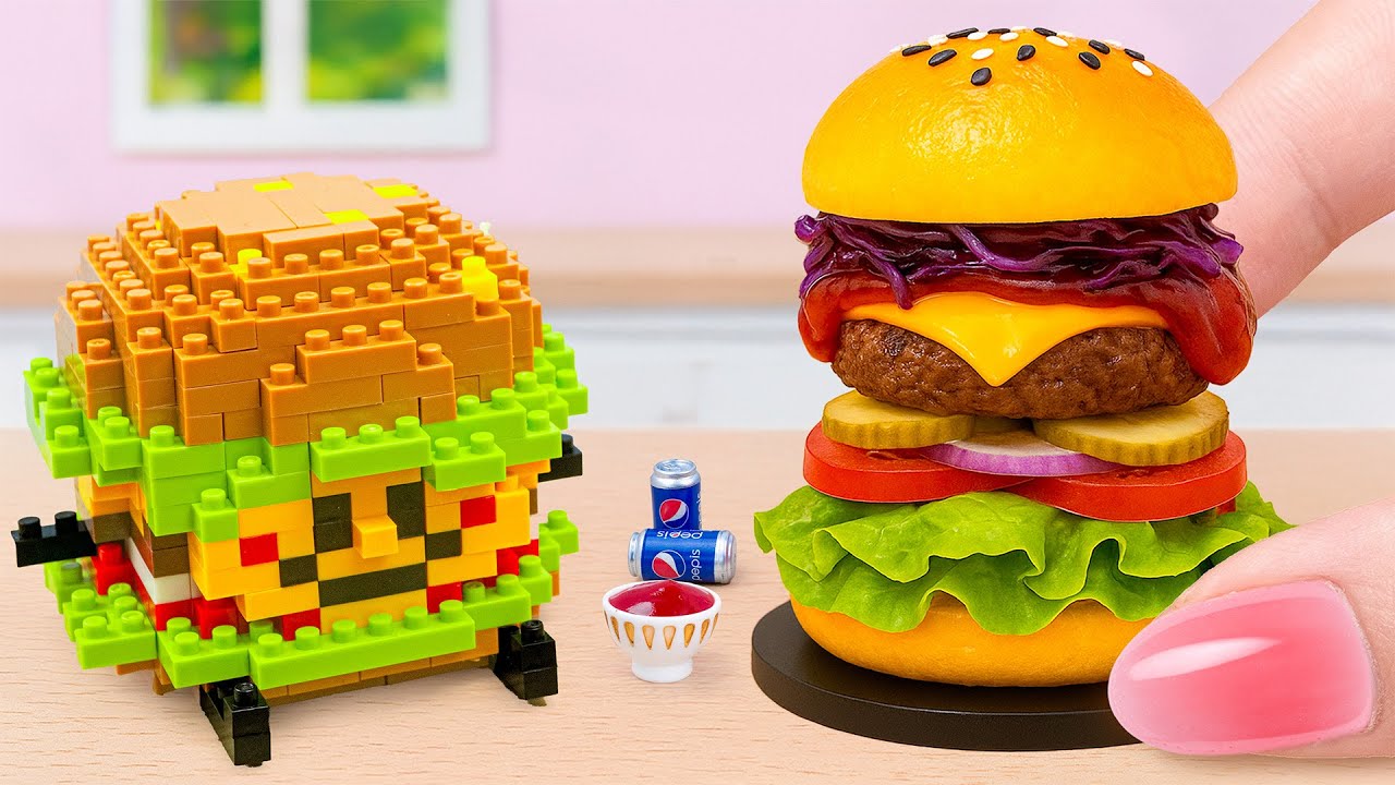 Amazing Miniature Fast Food Recipe 🍔 How to Make a LEGO Style Burger ...