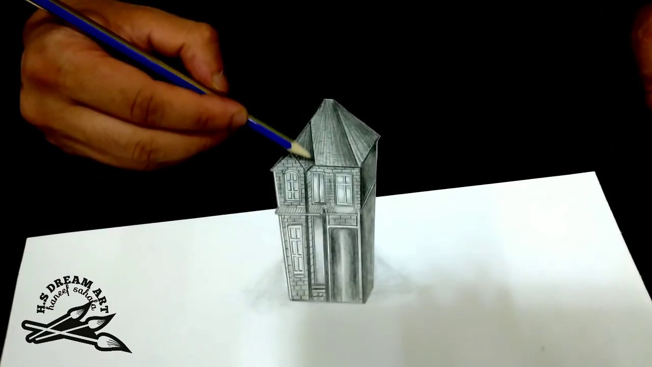 How to draw a simple 3D House By Pencil Drawing🏘️ - YouTube