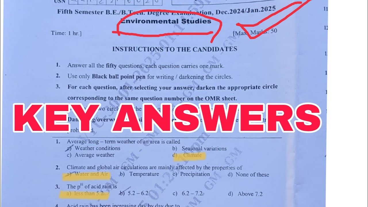 Environmental Studies Key Answers Vtu🗝️| Today's Paper|30Jan 2025 - YouTube