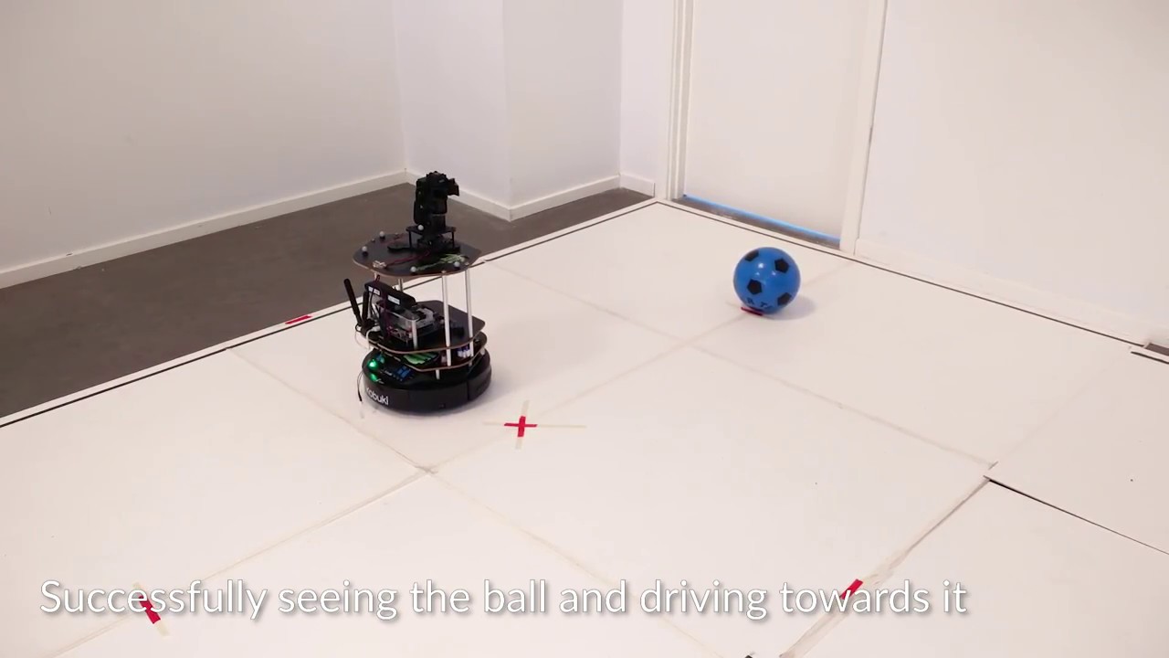 Turtlebot 2 controlled by a reinforcement learning model trained in a Unity3D simulation - YouTube