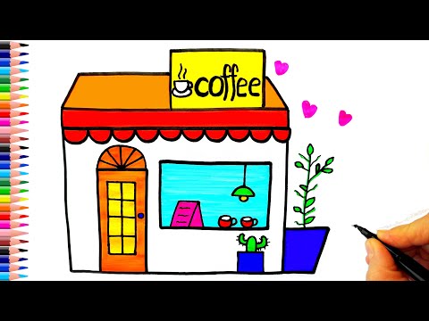 Kafe Çizimi - Dükkan Çizimi - Kahve Dükkanı Çizimi - How to draw a Cafe Shop Cafeteria Drawing Easy