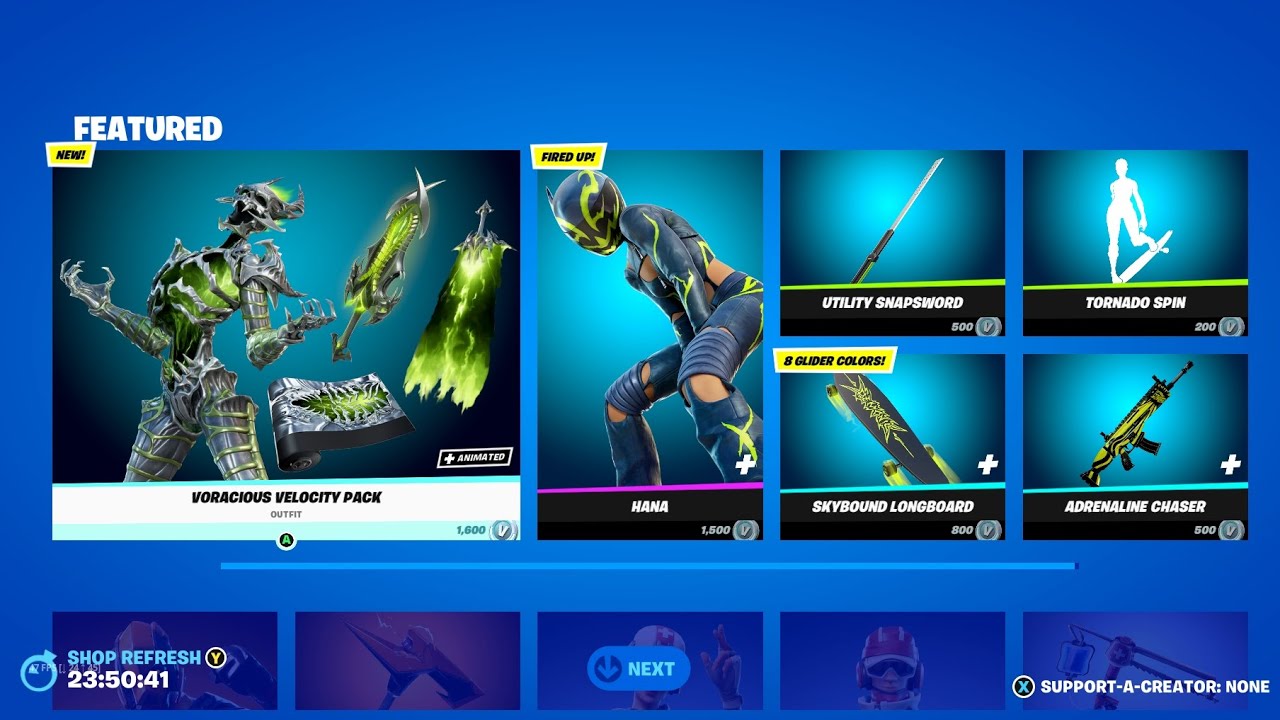 Fortnite Item Shop (Hana Skin, Voracious Velocity pack, Vertex returns ...