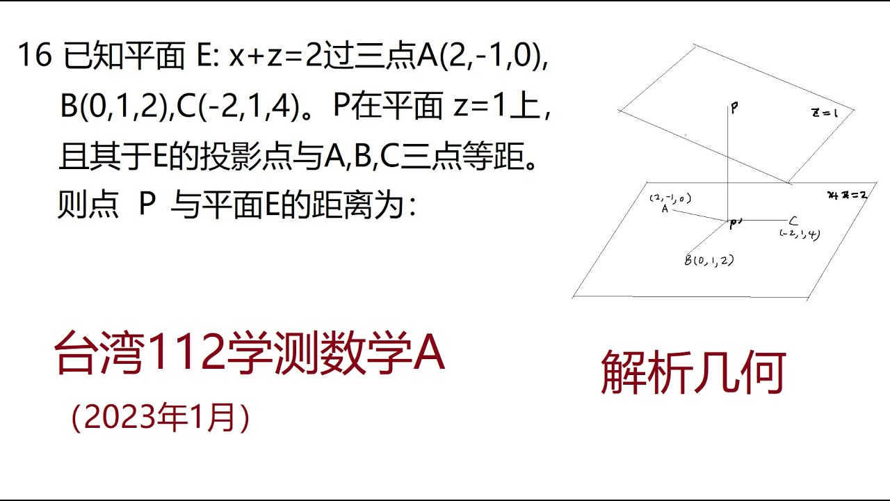 2023年1月台湾大学入学112学测数学A第16题, 解析几何，Mathematics Exam for University ...
