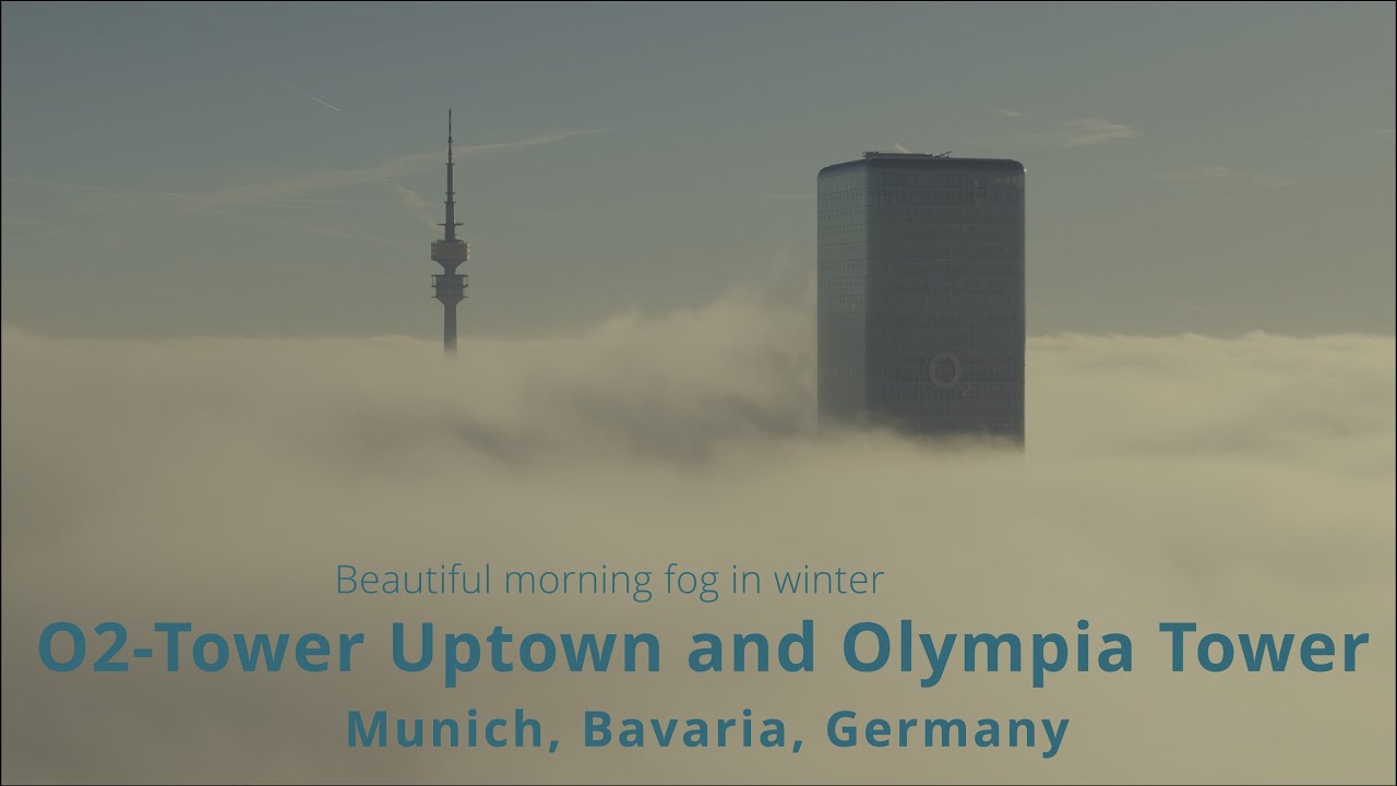 Beautiful morning fog covering O2-Tower Uptown & Olympia Tower, Munich ...