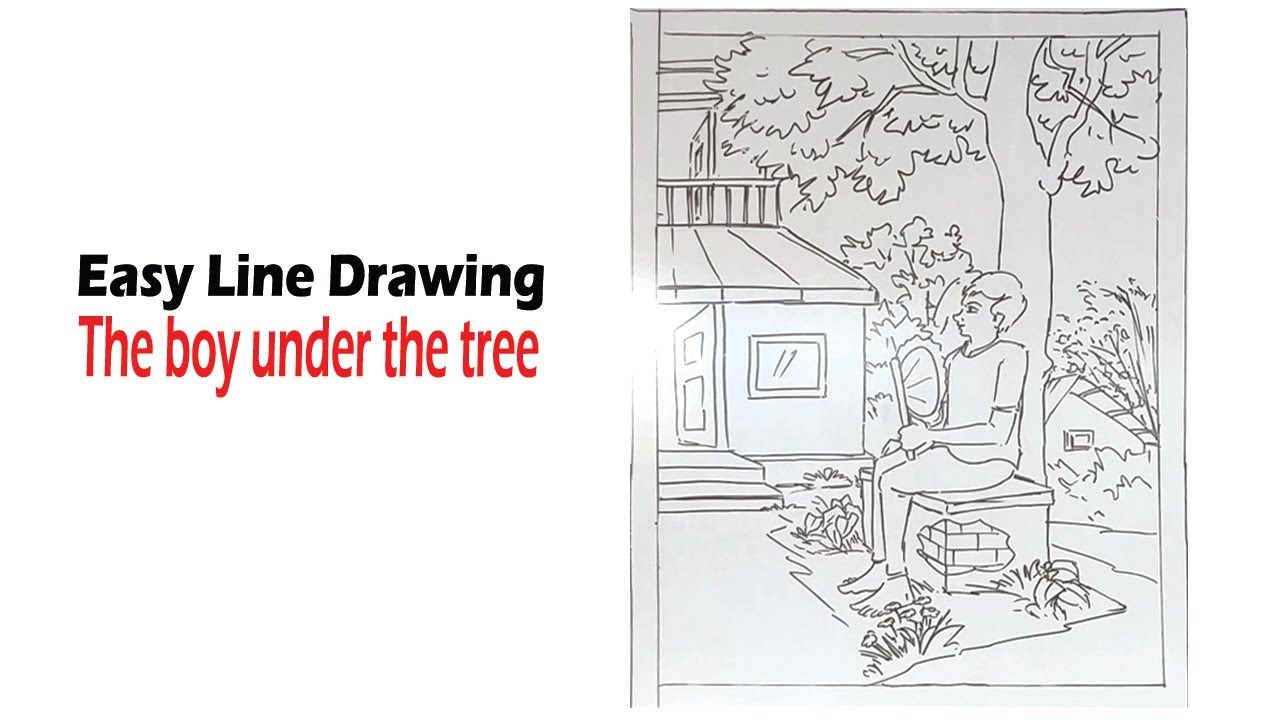 The boy under the tree || How to draw summer season || Easy sketch ...