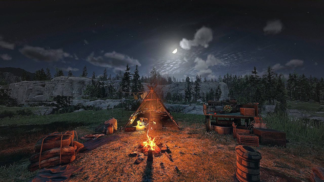 Relaxing Camp Fire Crackling Nature Sounds Red Dead Redemption 2 ...