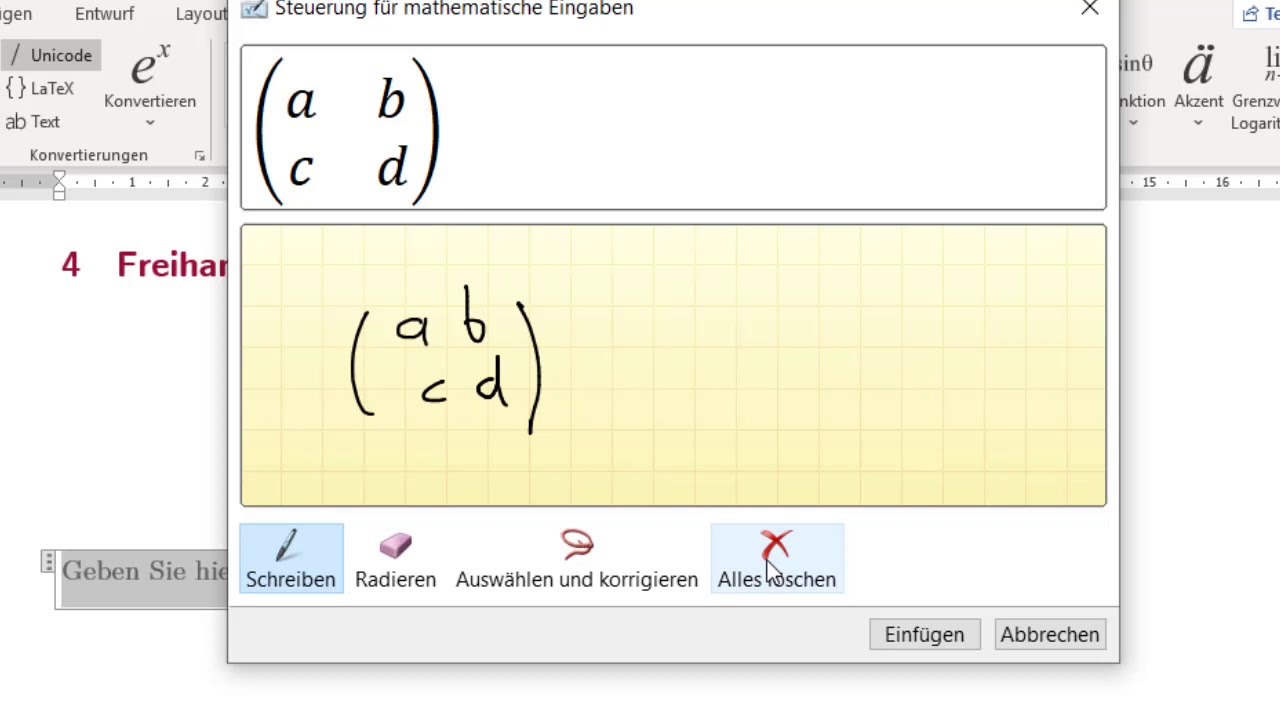 Mathematische Formeln mit Word: Freihandeingabe - YouTube