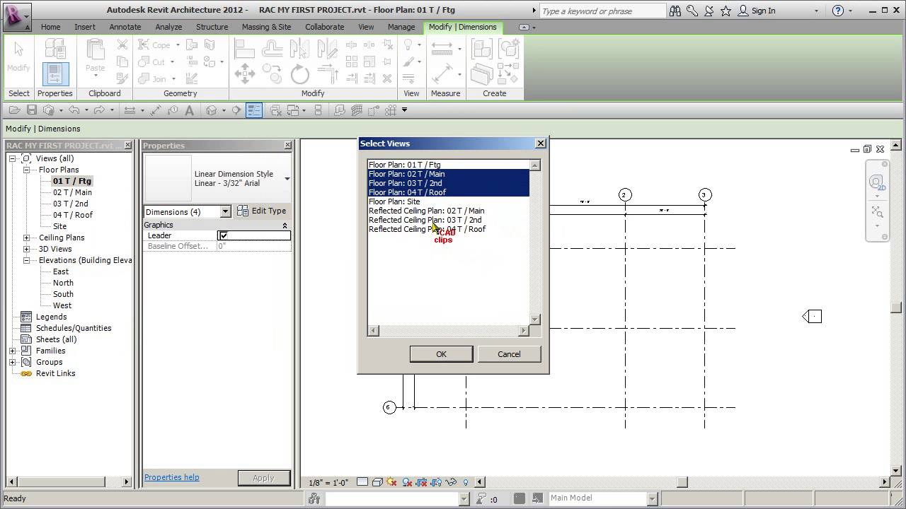 REVIT ARCH 2012 FIRST PROJECT 13 COPY PASTE DIMENSIONS VIEW SCALE ...