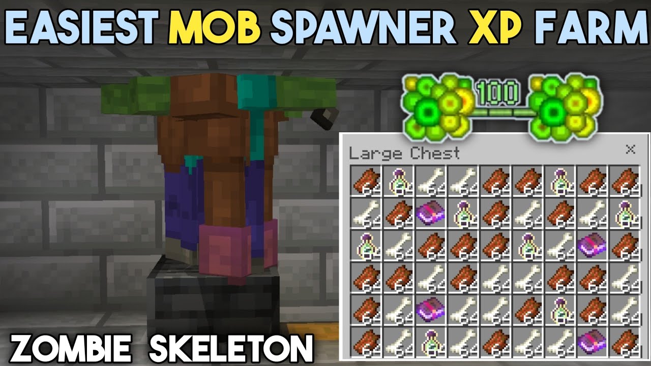 EASIEST Zombie & Skeleton Mob Spawner XP Farm Minecraft 1.20 Tutorial ...