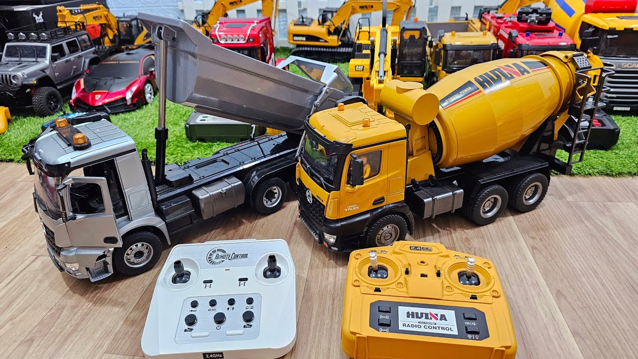 Rc truk molen huina 1574, rc dump truck E 590, excavator, truck trailer ...