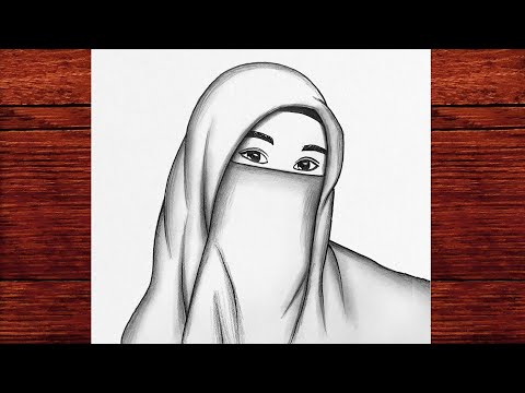 Kolay Maskeli Tesettürlü Kız Çizimi - Üzgün Maskeli Bir Kız Nasıl Çizilir - Karakalem Çizimleri 2023