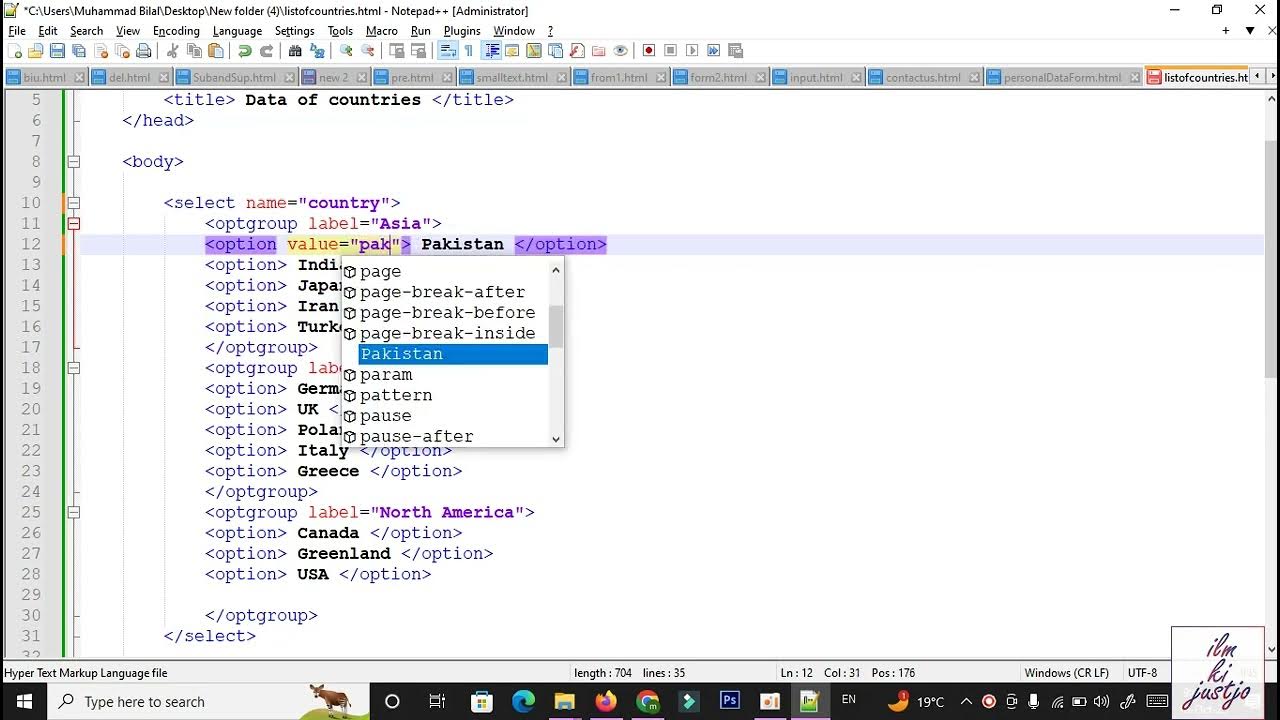 🌐Select, Option, and Optgroup Tags in HTML - Part 2 | Form Elements | Urdu/Hindi Tutorial 📄📦🏛️ ...