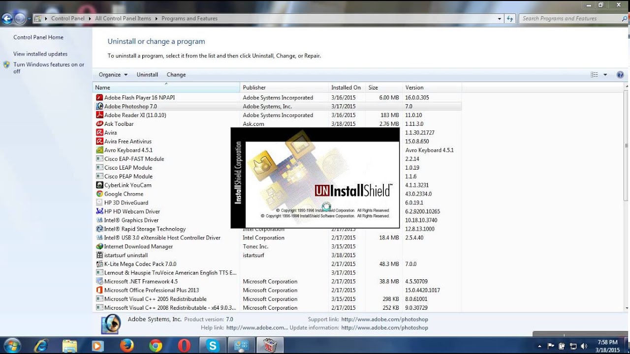 How to uninstall a program Adobe Photoshop 7 0 - YouTube