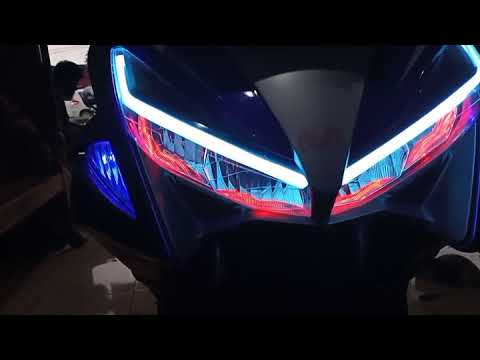Custom Pemasangan Drl Alis Dua Warna Iceblue + Demon Merah Dimotor Aerox. UMISJ Lighting Custom