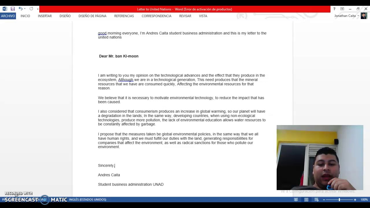 letter to united nations - YouTube