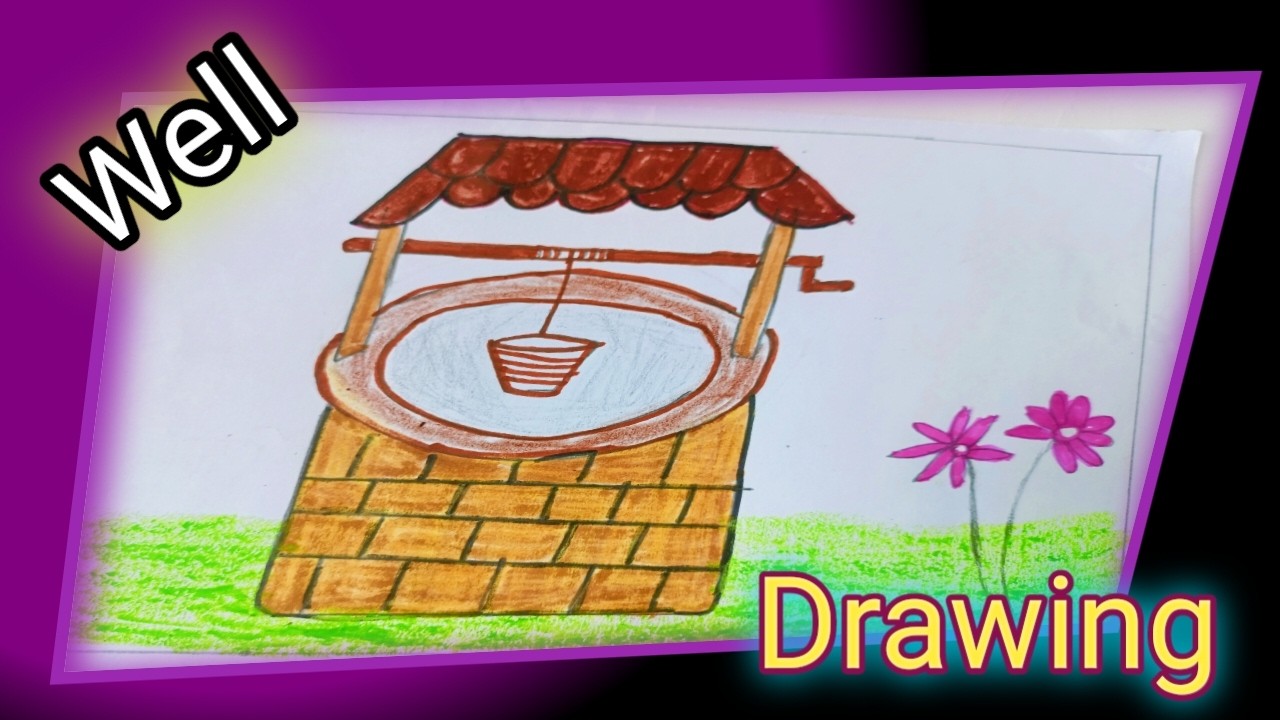 How to draw a well easy step by step | Water Well drawing for kids ...