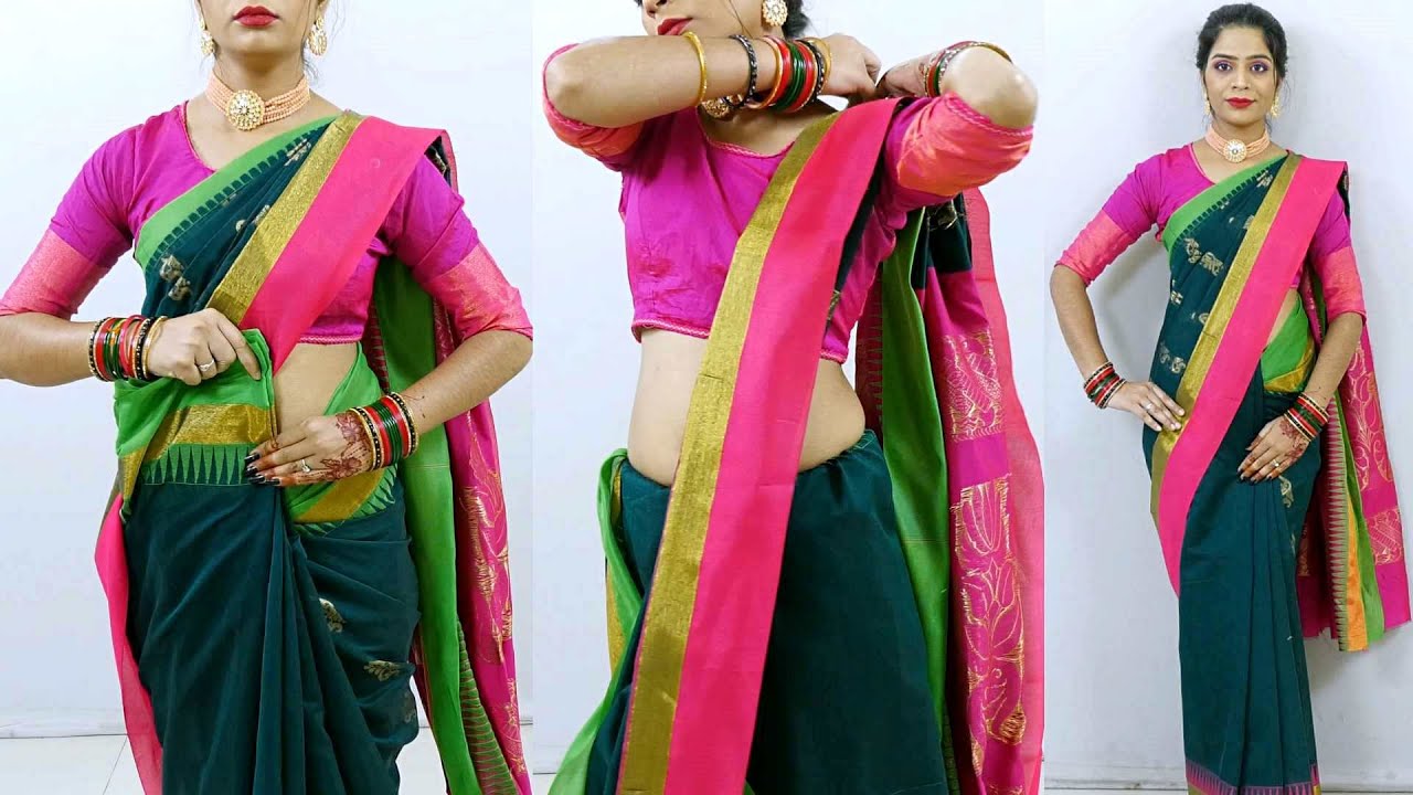 Saree Draping Tutorial step by step for Beginners | Tissue silk saree ...