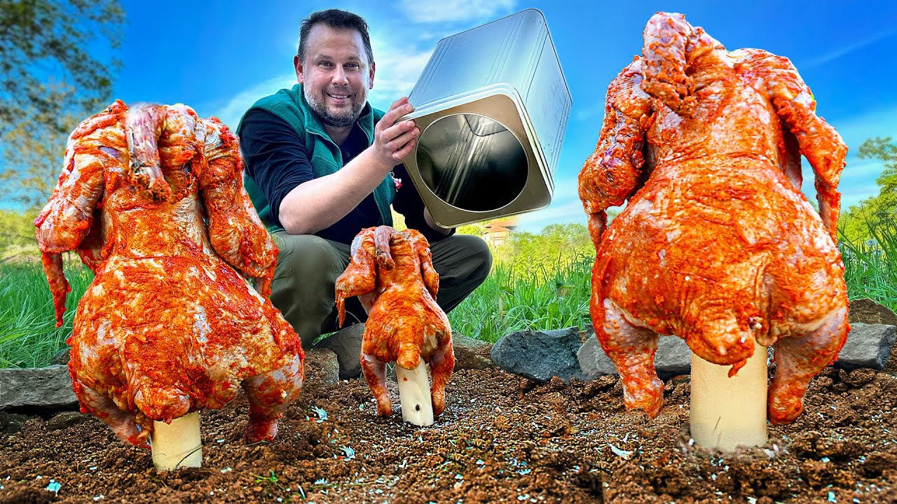 UNUSUAL DINNER! Baked chicken under a bucket! Smokey and crispy chicken ...