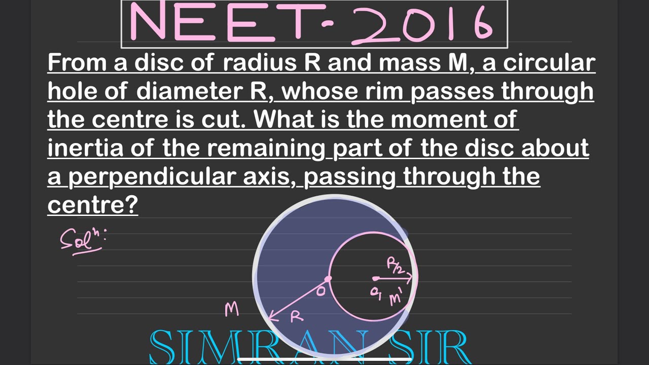 From a disc of radius r and mass m a circular hole of diameter R whose ...
