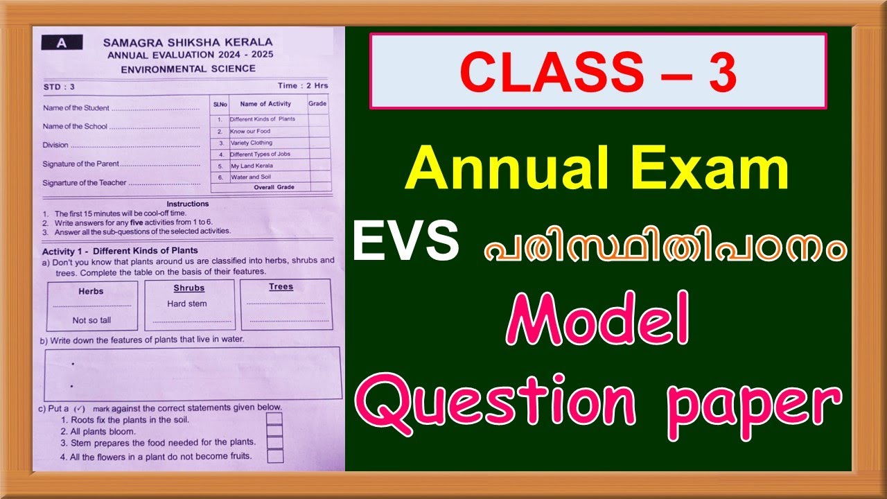 CLASS 3 EVS | PARISARAPADANAM ANNUAL EXAM 2025 MODEL QUESTION PAPER ...