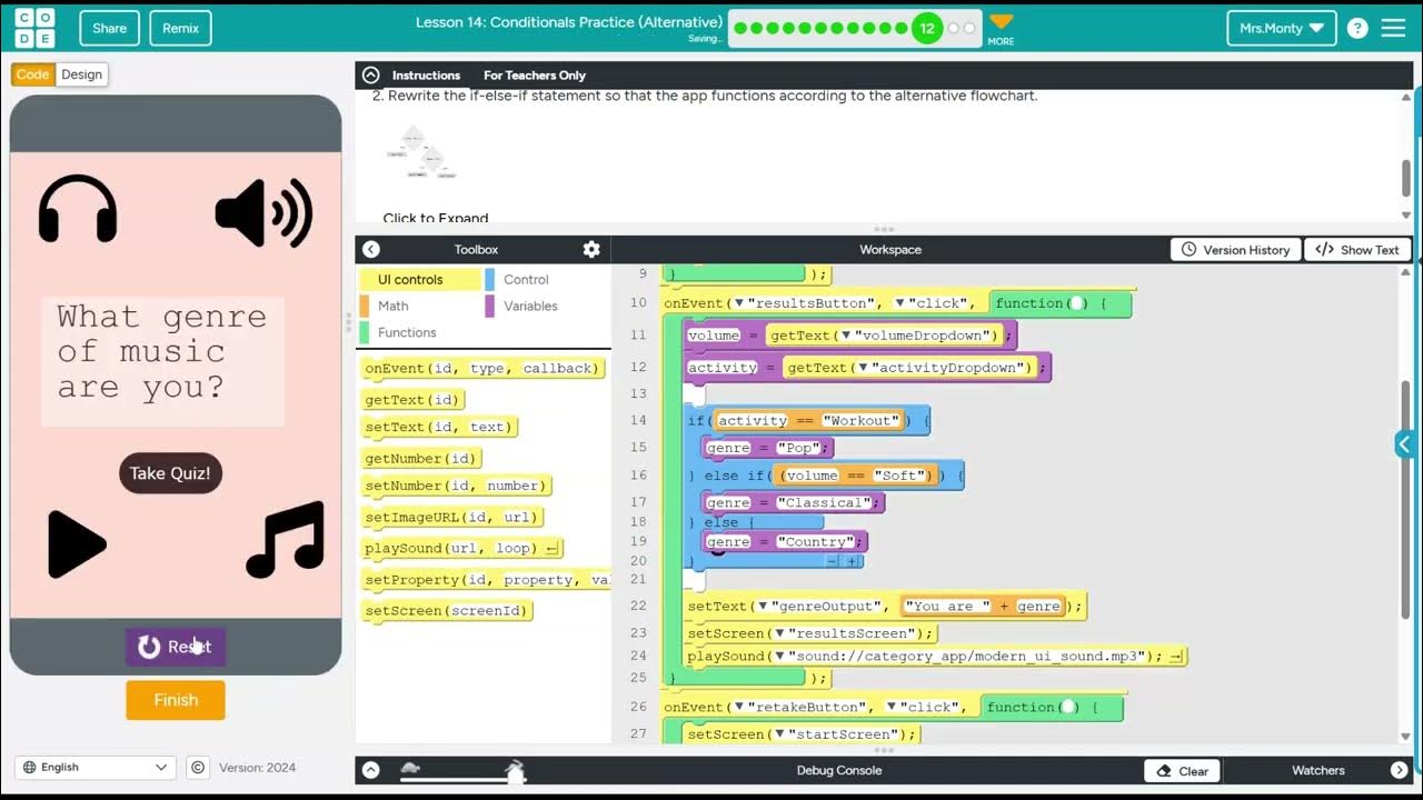 Code.org Computer Science Principles Unit 4: Lesson 14 - Part 2 Conditionals Practice - YouTube