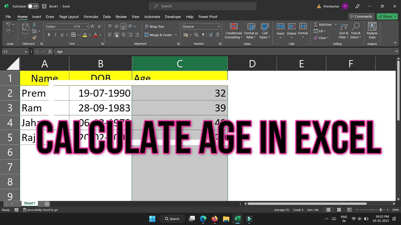 How To Calculate Age In Excel Excel Techiezero Youtube