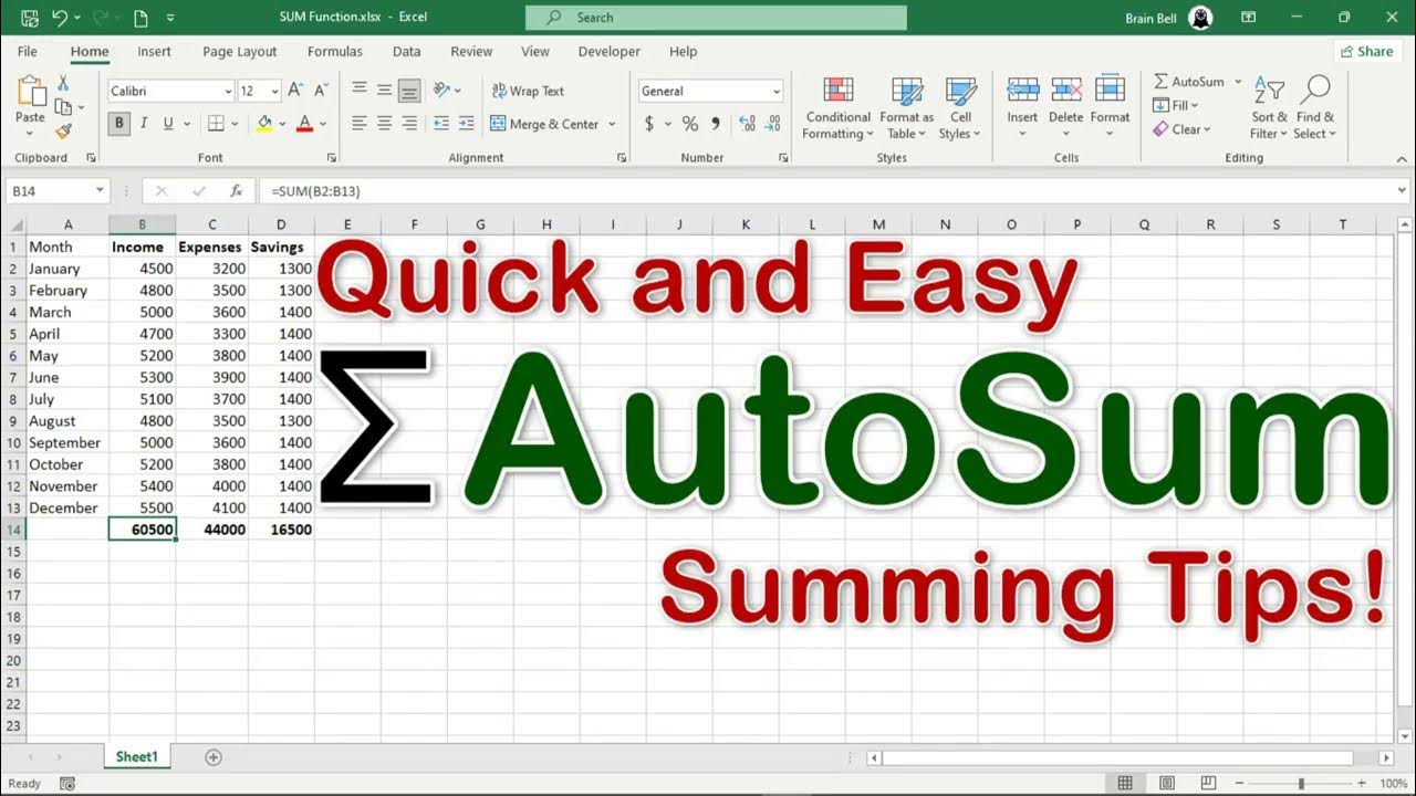 Excel AutoSum - Quick and Easy Summing Tips - YouTube