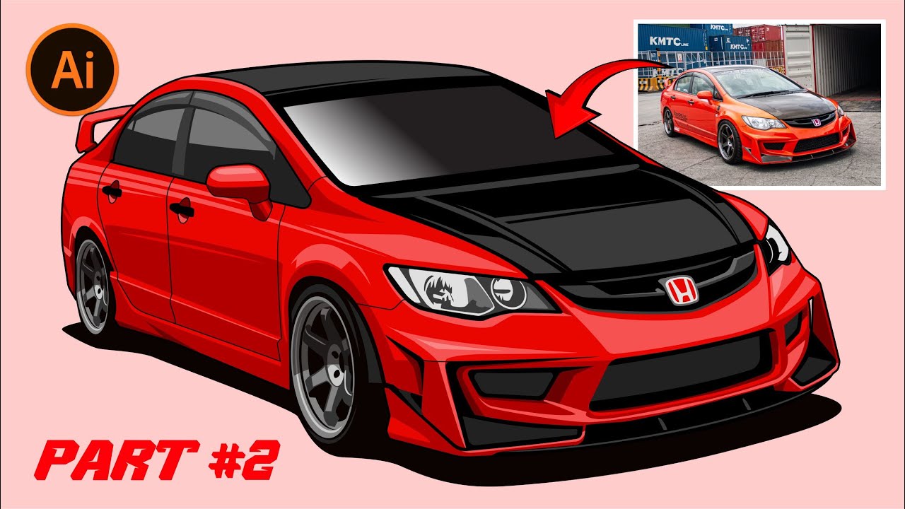 HONDA CIVIC TYPE R car vector Adobe Illustrator part 2 - YouTube