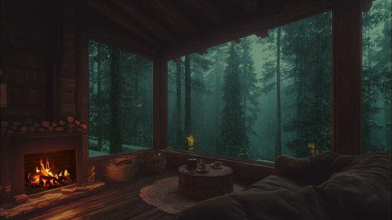 Rain & Crackling Fireplace Sounds for Deep Sleep | Cozy Cabin Ambience, Stress Relief ...