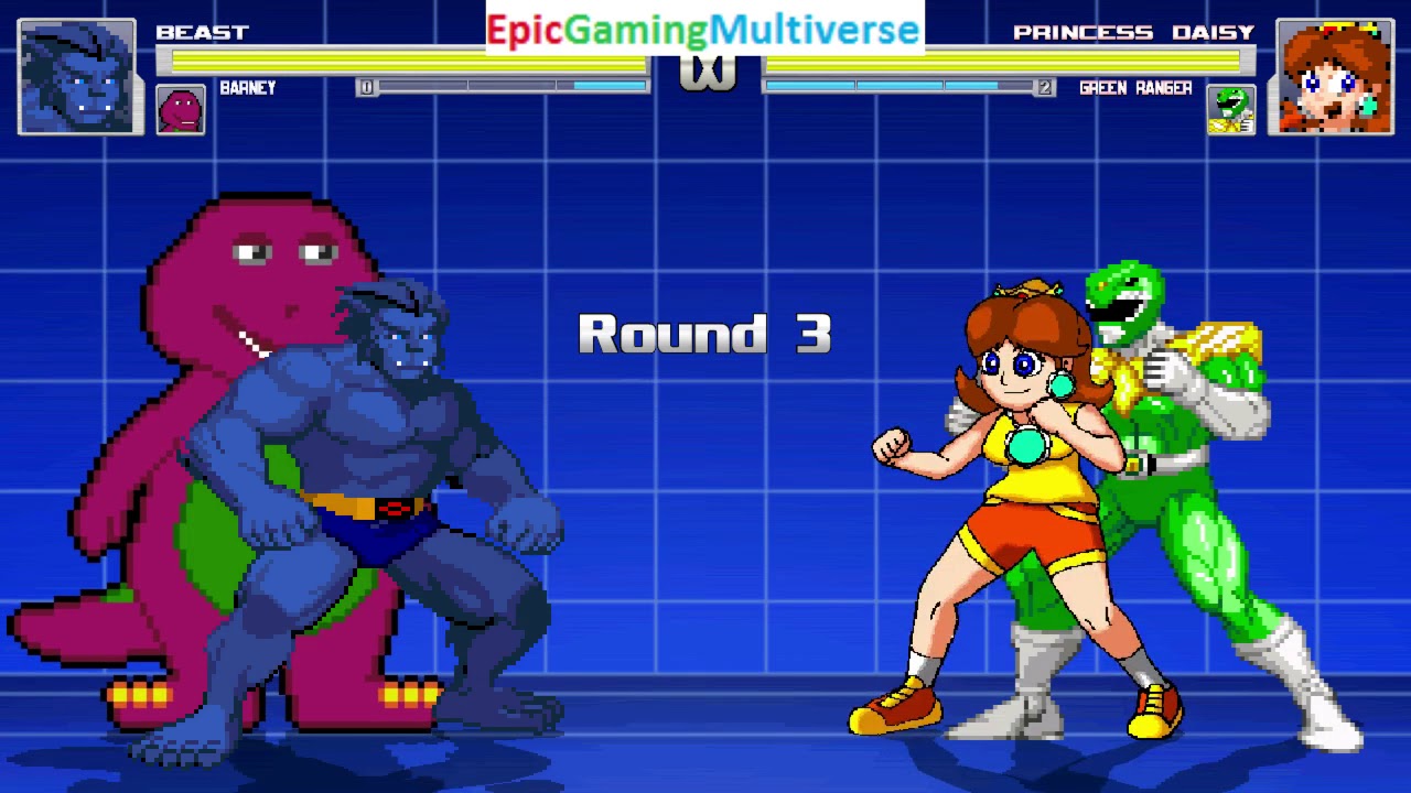 Green Ranger And Princess Daisy VS Barney The Dinosaur And Beast In A ...