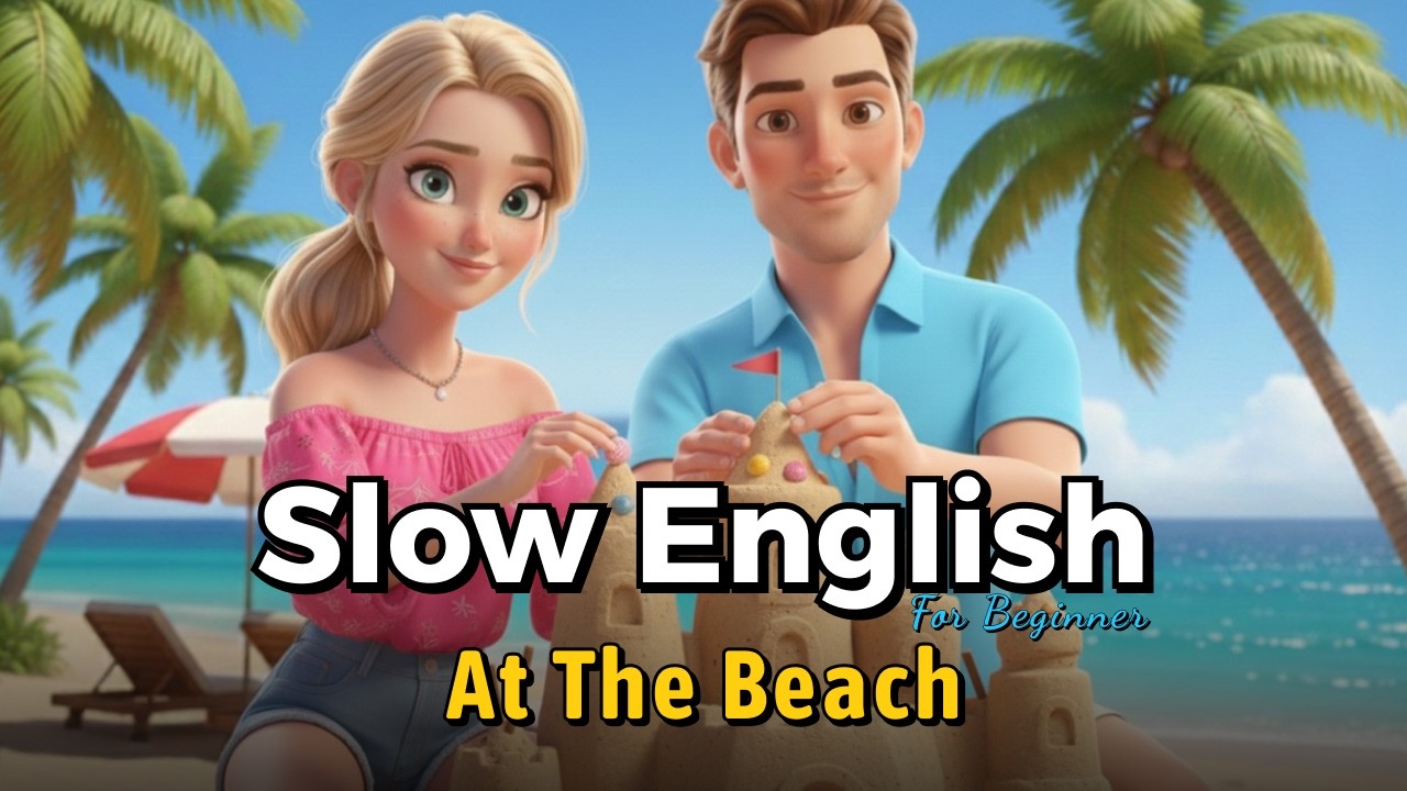 At the Beach 🏖️ 🎧 Easy English Listening & Speaking Practice - YouTube