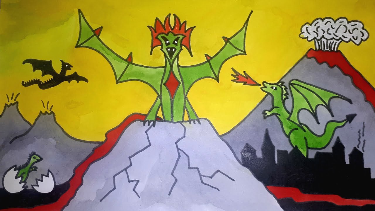 tegn dig glad drage vulkan fantasy draw dragon - YouTube
