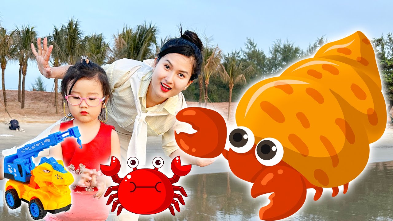 Cam Cam và máy sàng lọc cát bắt được các con vật: con cá, cua, ghẹ, nhím biển - Cam Cam TV - YouTube