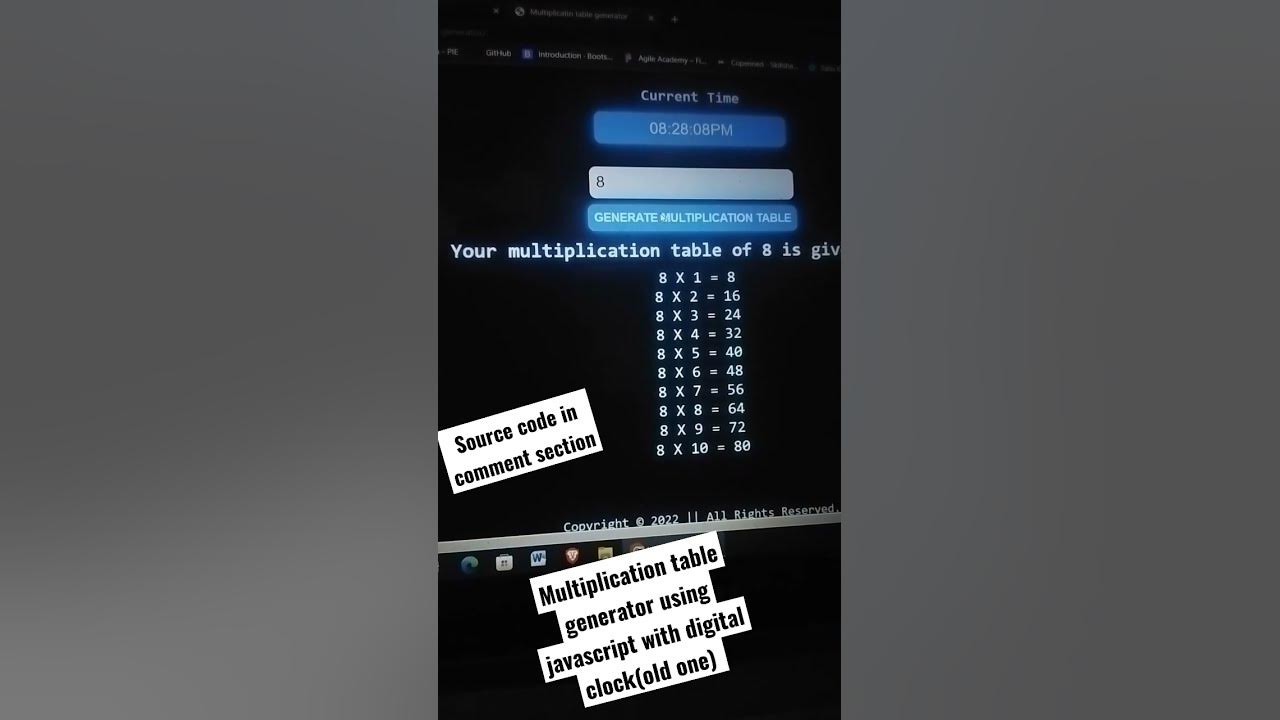 Multiplication Table Generator Using Javascript Coding Css Coders Computerprogramming