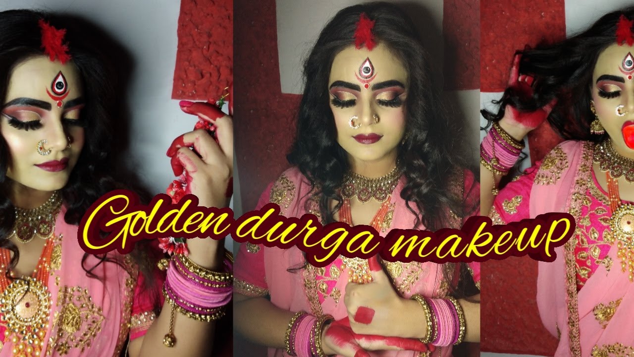 Golden durga makeup || durga devi makeup || kaali makeup. - YouTube