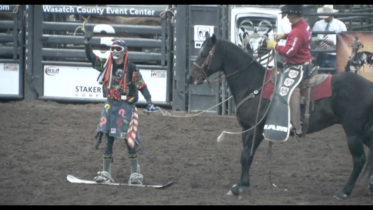 Rodeo Clown Snowboards Behind Horse at 2016 PRCA Wilderness Circuit ...