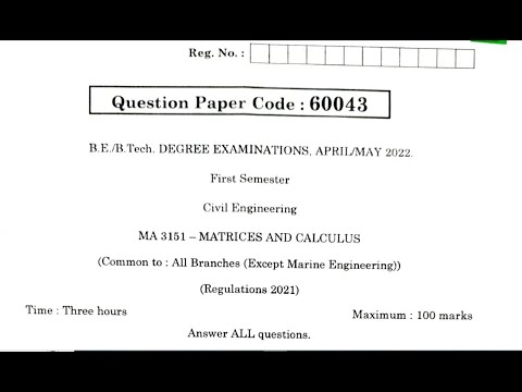 #MA3151, Matrices and Calculus - QP Code 60043 Anna University Question ...