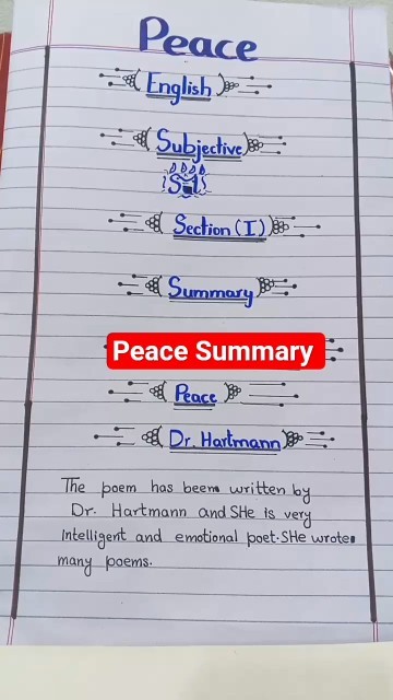 Peace Summary Class 10th English || Dr. Hartmann || Easy Explanation in ...