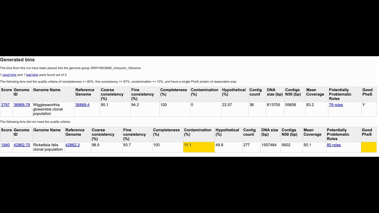The Bacterial Binning Report generated by the Metagenomic Binning ...