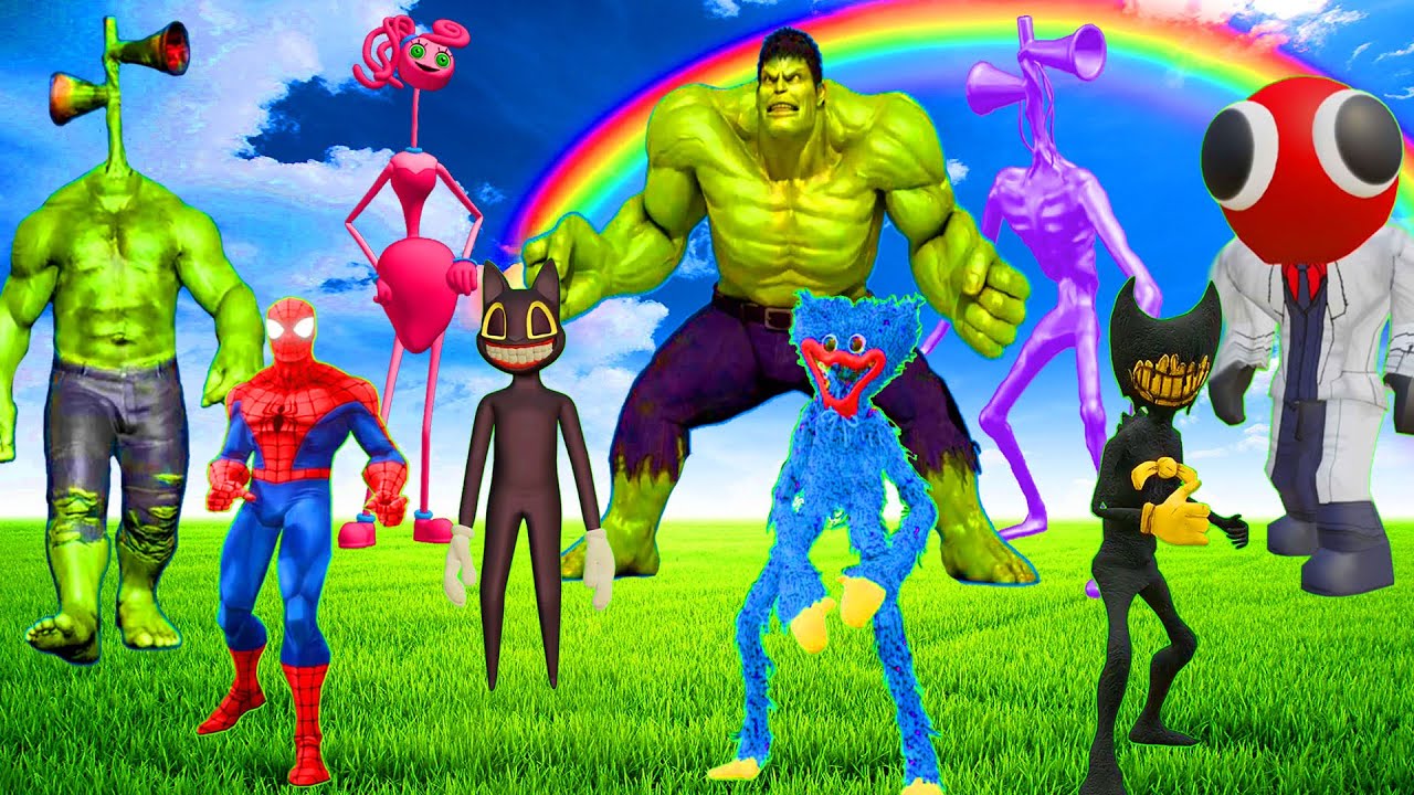 Siren head Hulk Huggy WUggy Slender Cartoon CAt Spider man Bendy scp ...