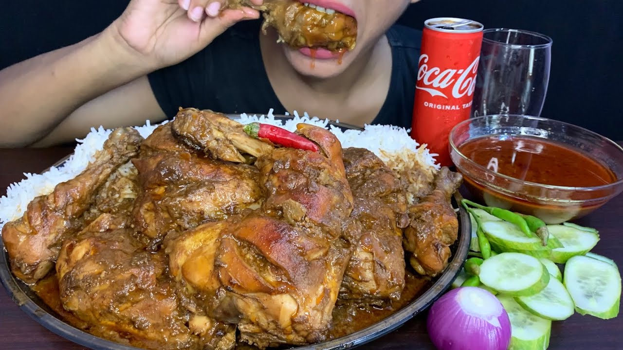 EATING: SPICY CHICKEN LEG CURRY WITH WHITE RICE+SALAD || MUKBANG SHOW ...