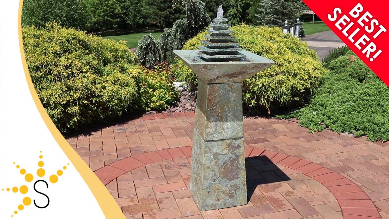 Sunnydaze Layered Slate Pyramid Outdoor Water Fountain with LED - 40 ...