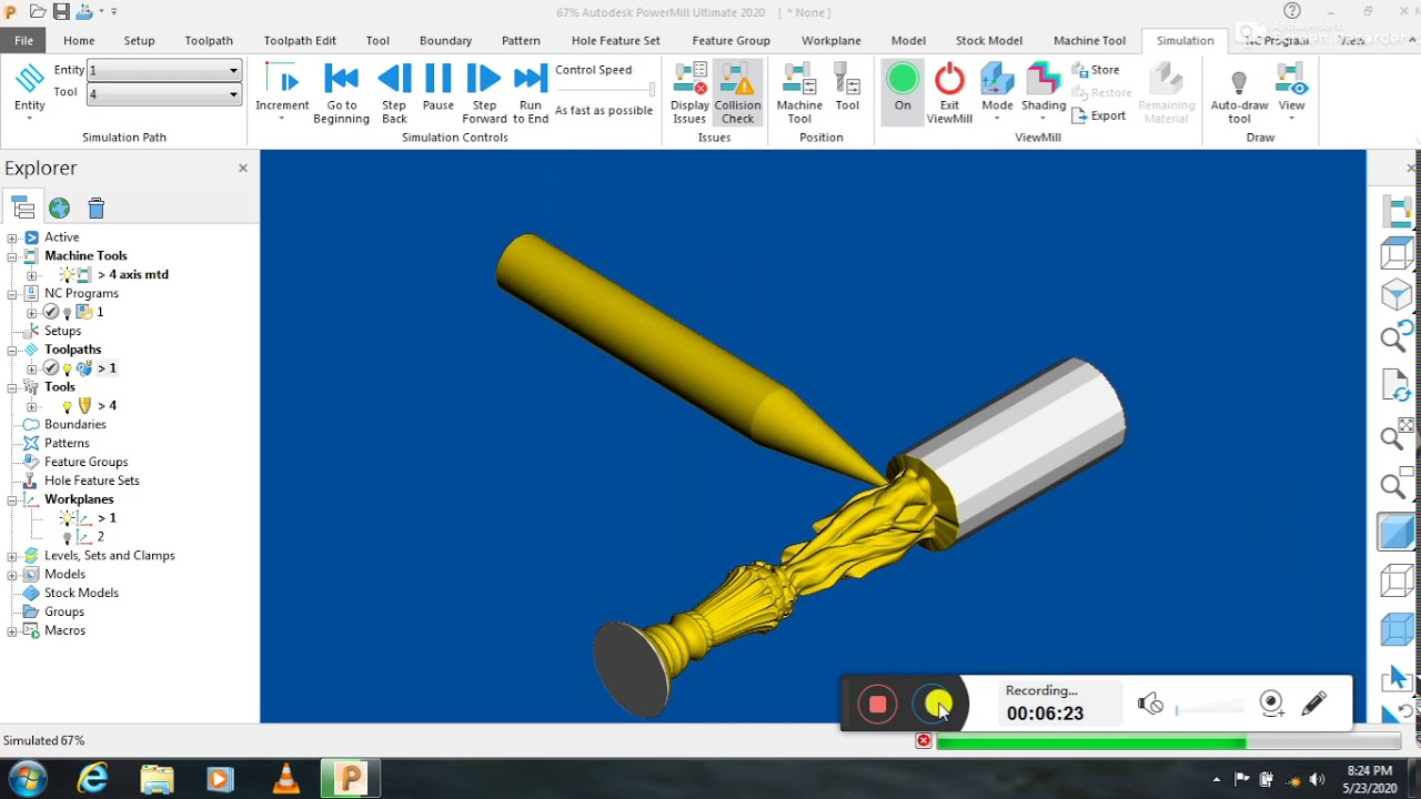 Powermill 4Axis rotary Simulation-Power Mill 2020 - YouTube