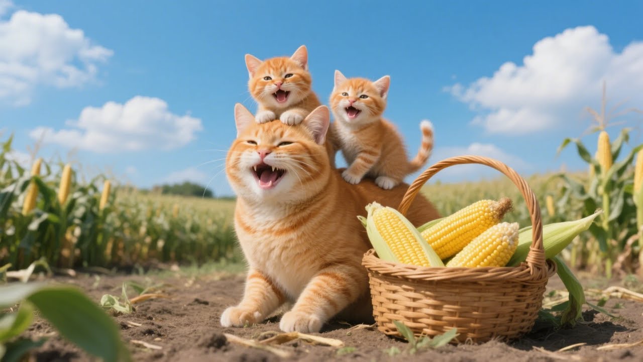 Mama Cat & Kitten Harvest Corn and Make Butter Popcorn at Home - YouTube