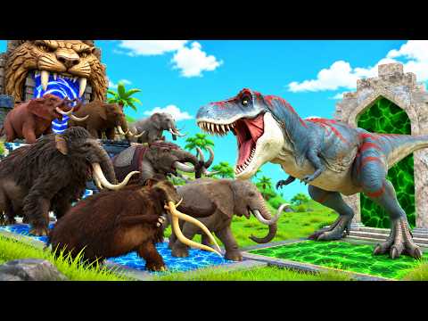 10 Color Elephants vs Gaint T Rex || Elephant Video||Elephant Fountain Crossing || T Rex Battle