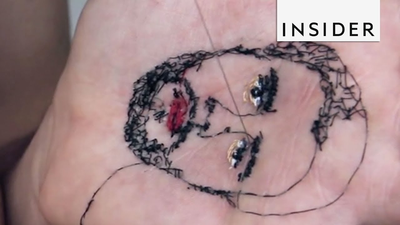 Artist Sews His Art onto His Hand - YouTube